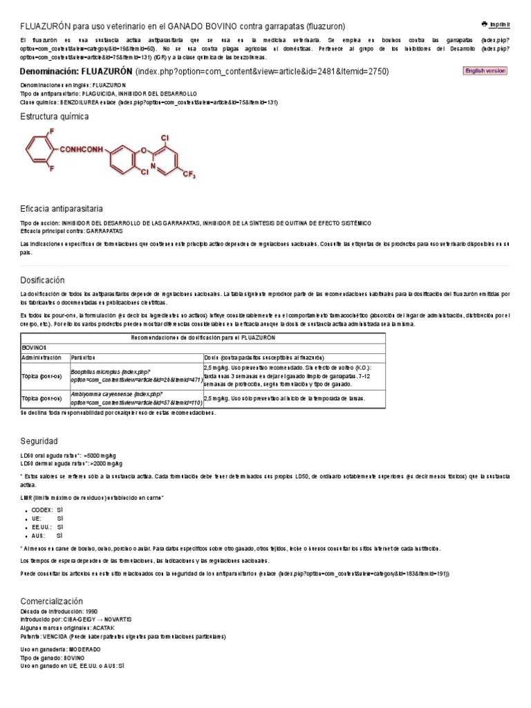 Fluazurón: Control de Garrapatas en Bovinos | PDF | Vacas | Insectos