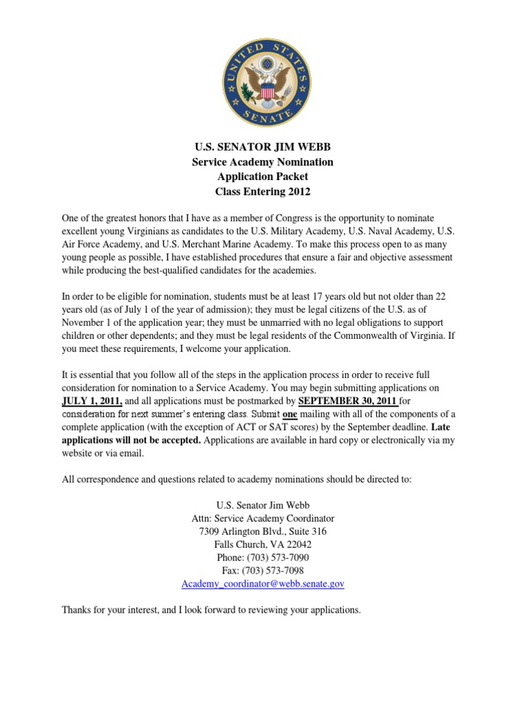 Application For Service Academy Nomination | PDF | Act (Test) | United ...