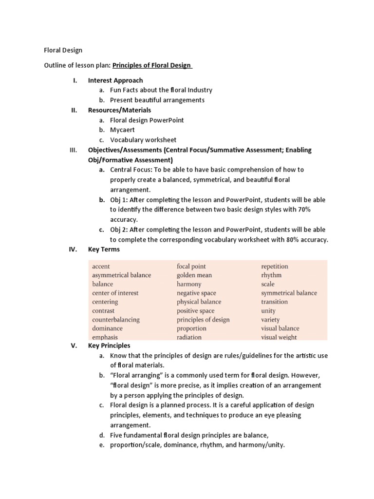 Floral Design Lesson Plan | PDF | Lesson Plan | Design