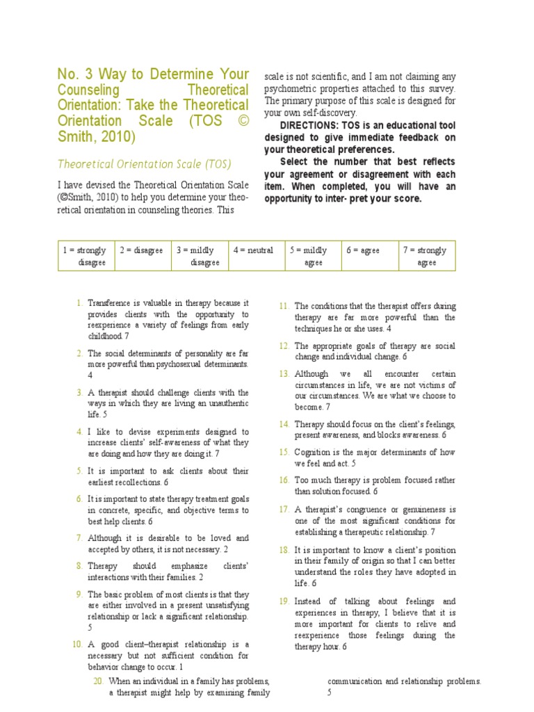 Theoretical Orientation Scale | PDF | Psychotherapy | Cognition