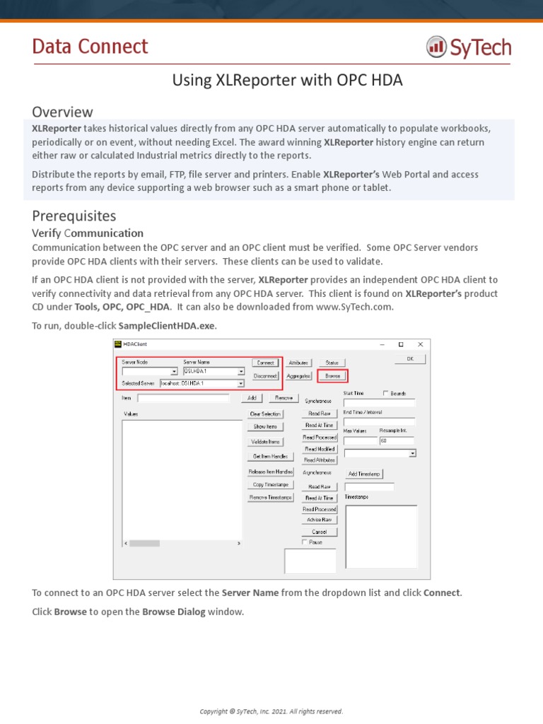Data Connect: Using Xlreporter With Opc Hda | PDF | Server (Computing) | World Wide Web