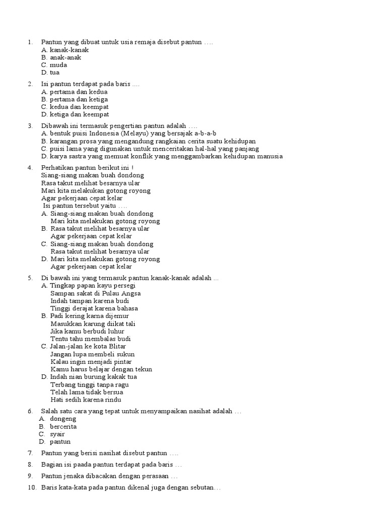 Soal dan Materi Pantun Kelas 6 SD | PDF