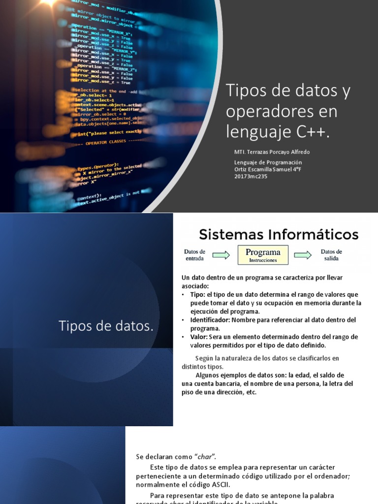 Tipos de Datos y Operadores en Lenguaje C++ | PDF | Tipo de datos | C