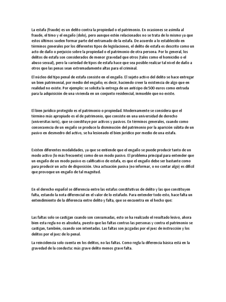 Tipos y consecuencias de la estafa | PDF | Trucos de confianza | Ley común