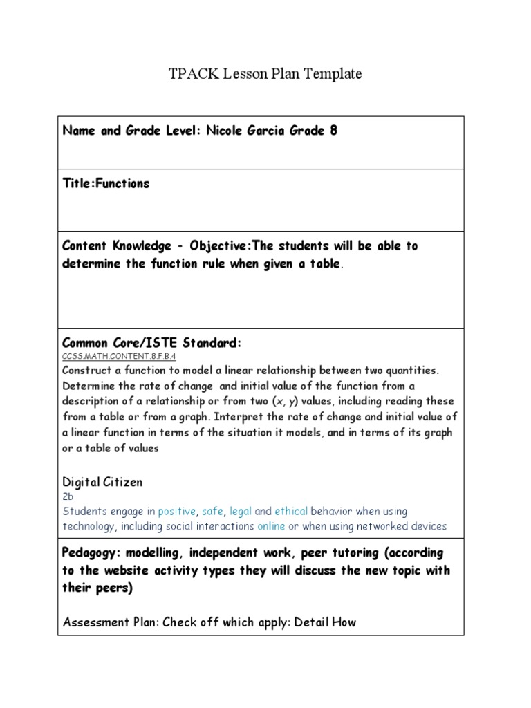 Tpack Lesson Plan 2 PDF Free | PDF | Educational Psychology | Applied ...