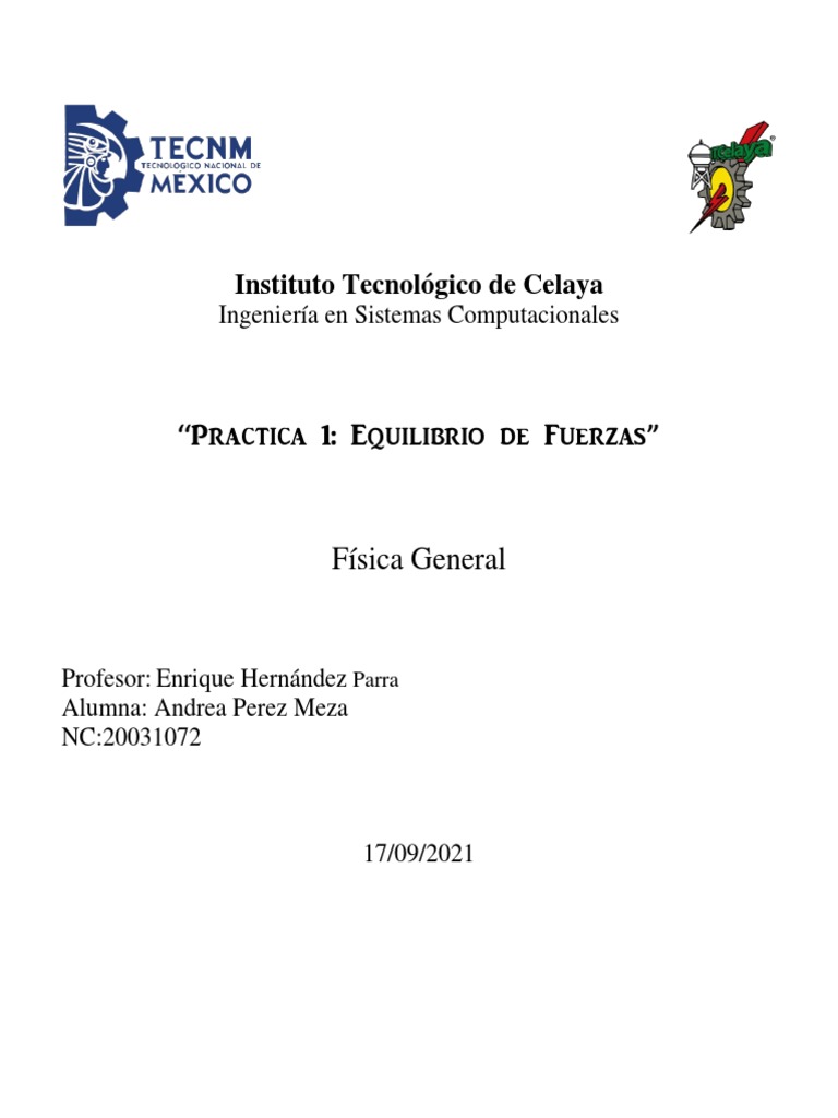 Practica 1 Equilibrio de Fuerzas | PDF | Force | Torque