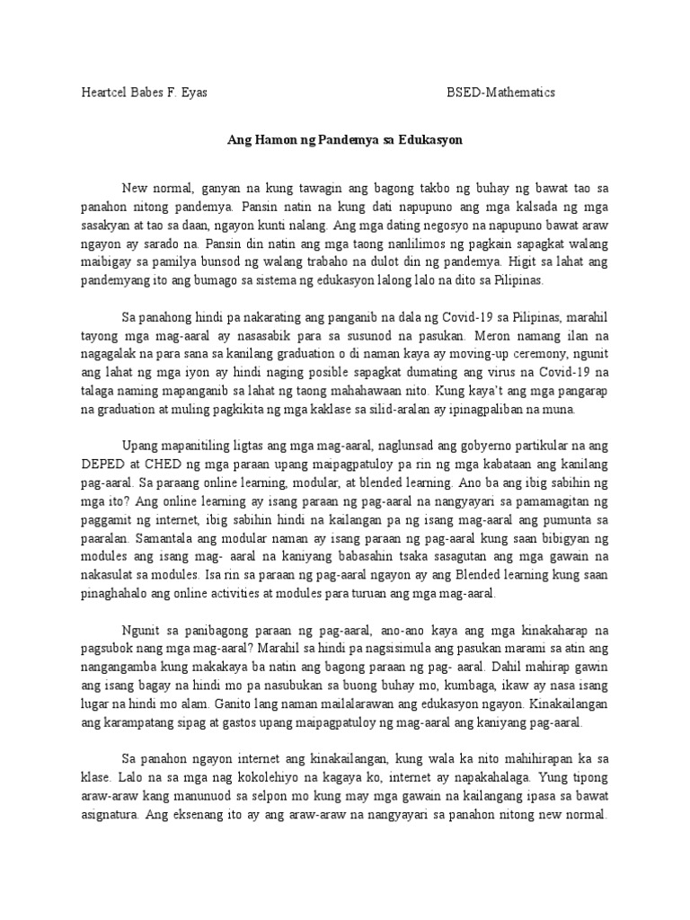 Ang Hamon NG Pandemya Sa Edukasyon | PDF