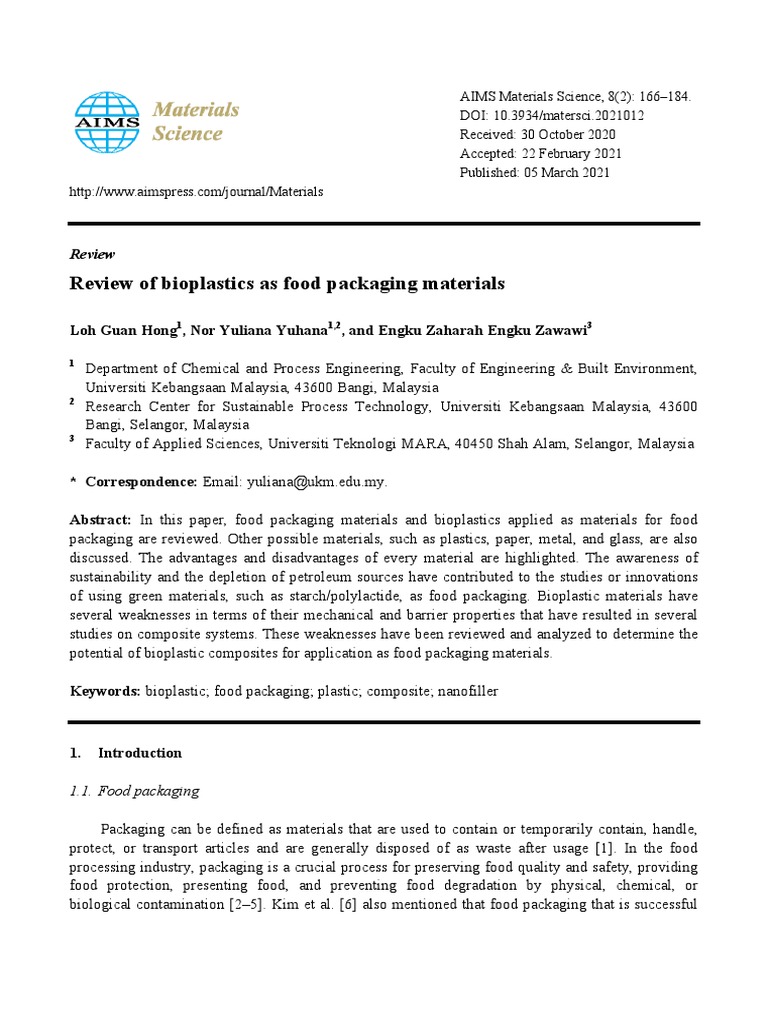 Review of BP As Food Packaging Materials | PDF | Polyethylene | Plastic