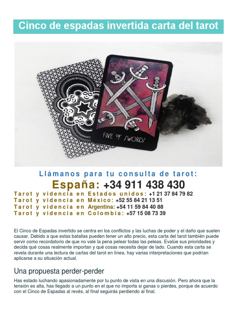 Cinco de Espadas Invertida Carta Del Tarot | PDF | Clarividencia