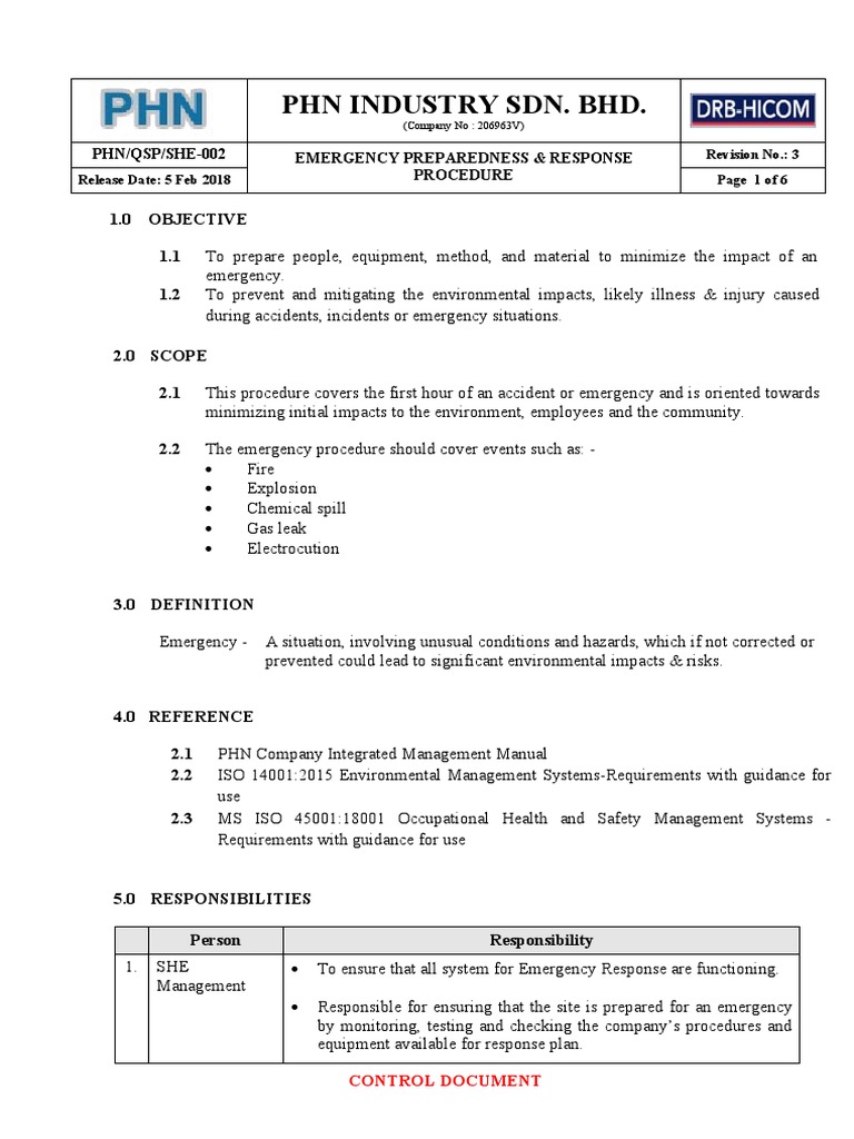 PHN Industry Sdn. BHD.: 1.0 Objective 1.1 1.2 2.0 SCOPE 2.1 2.2 | PDF ...