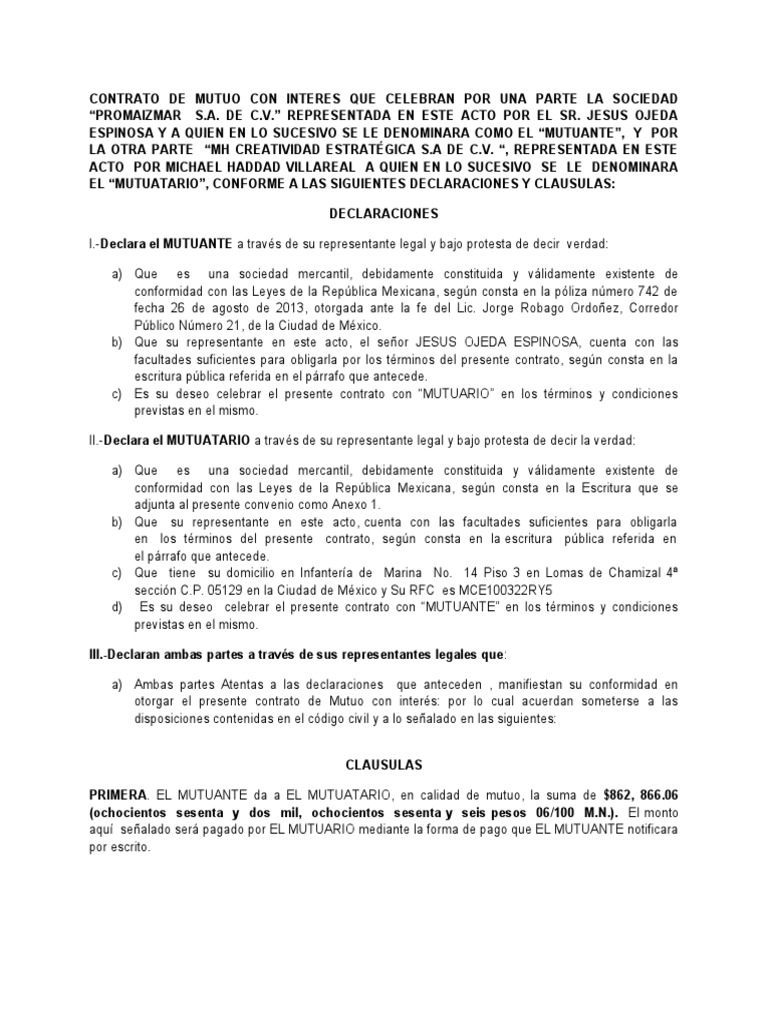 Contrato de Mutuo Con Interes | PDF | Conceptos legales