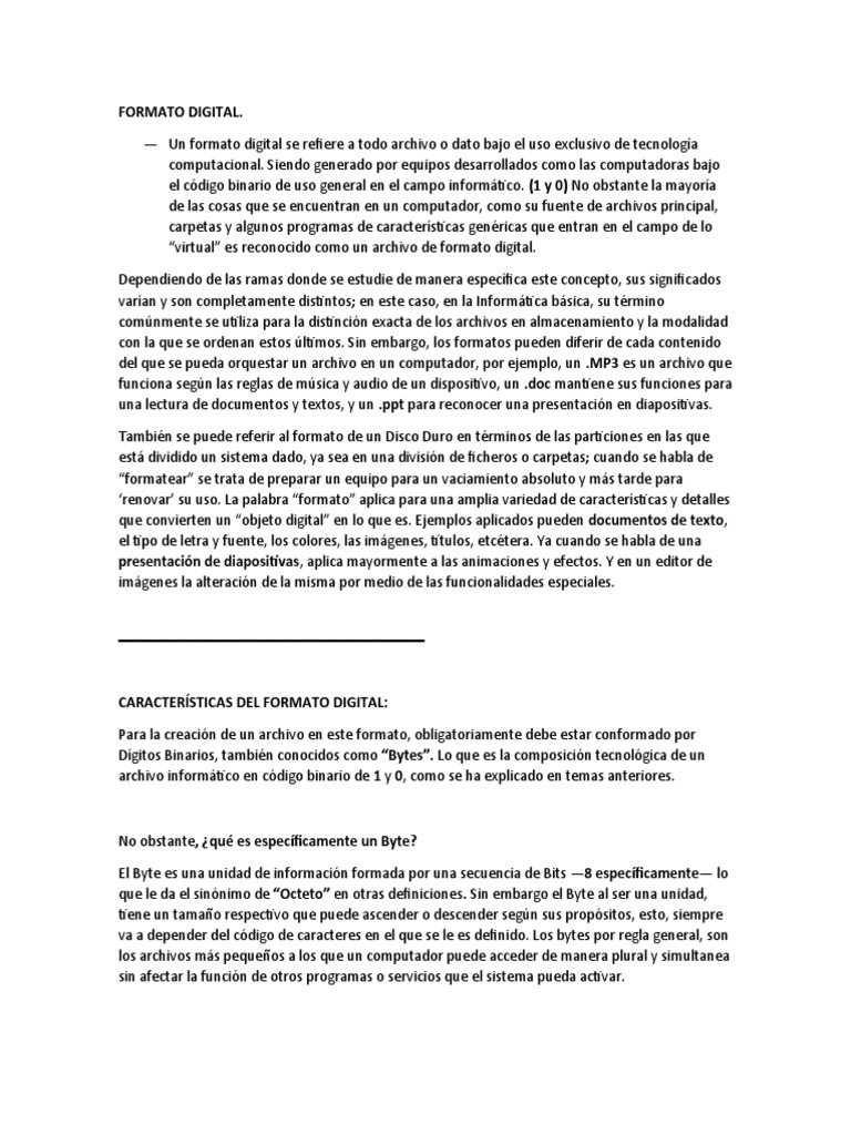 Formato Digital | PDF | Archivo de computadora | Byte