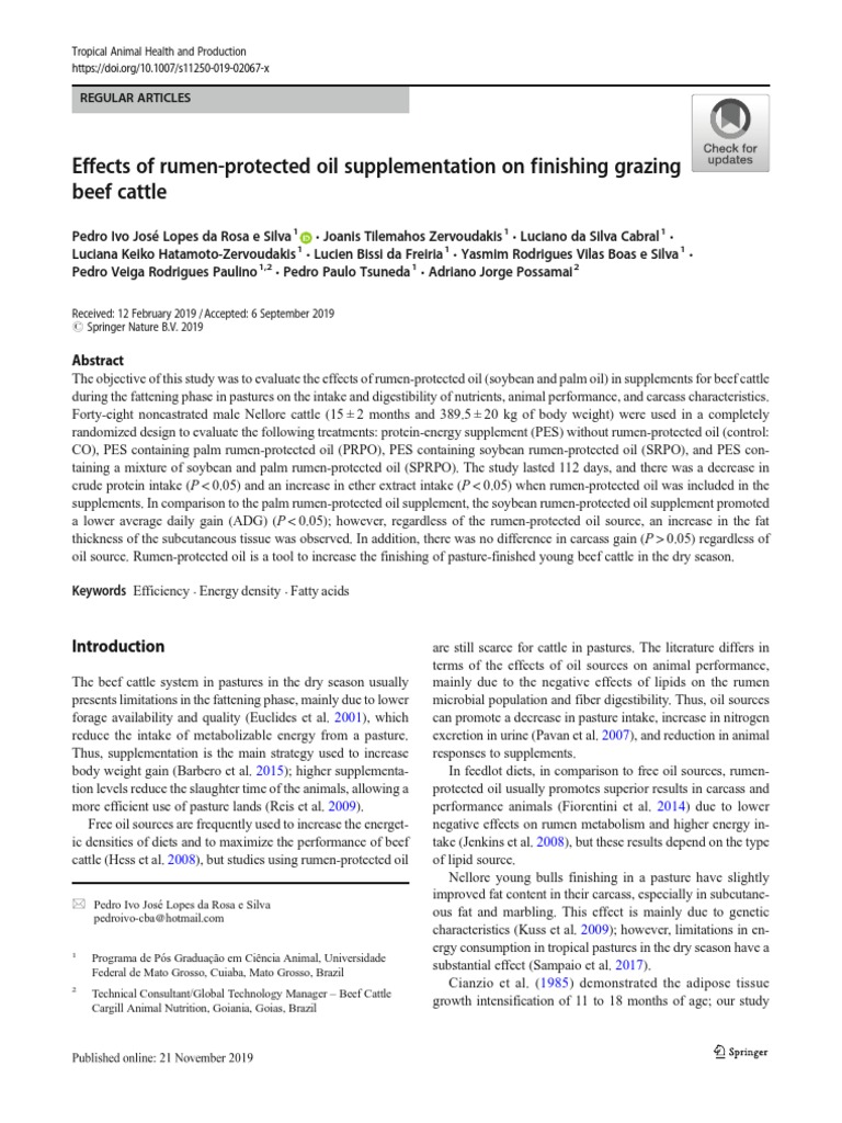 Effects of Rumen-Protected Oil Supplementation On Finishing Grazing ...