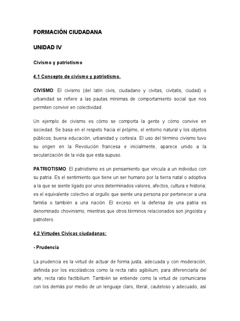 Formación Ciudadana Unidad Iv Pdf Patriotismo Prudencia