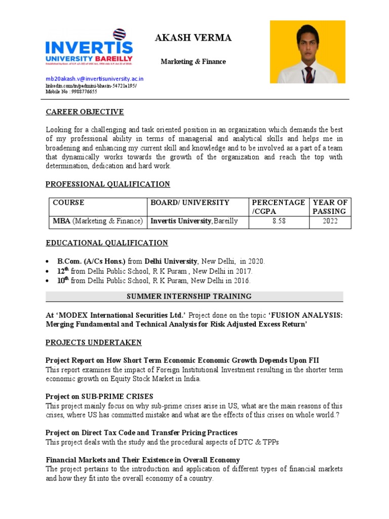 Akash Verma: Mb20akash.v@invertisuniversity - Ac.in | PDF | Stocks | Economies