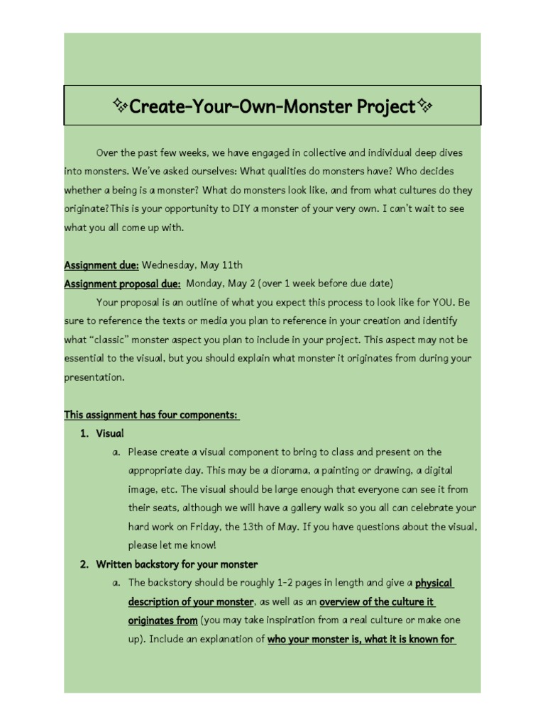 Create Your Own Monster Project | PDF | Cognition | Communication