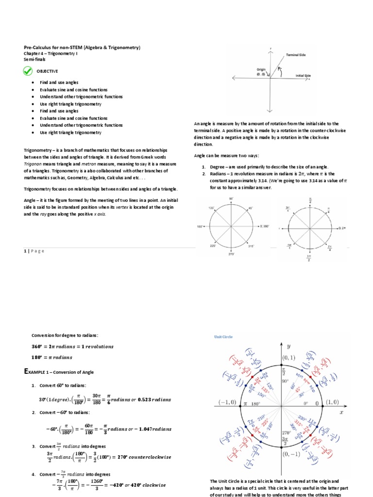 Pre-Calculus For non-STEM (Algebra & Trigonometry | PDF | Trigonometric ...