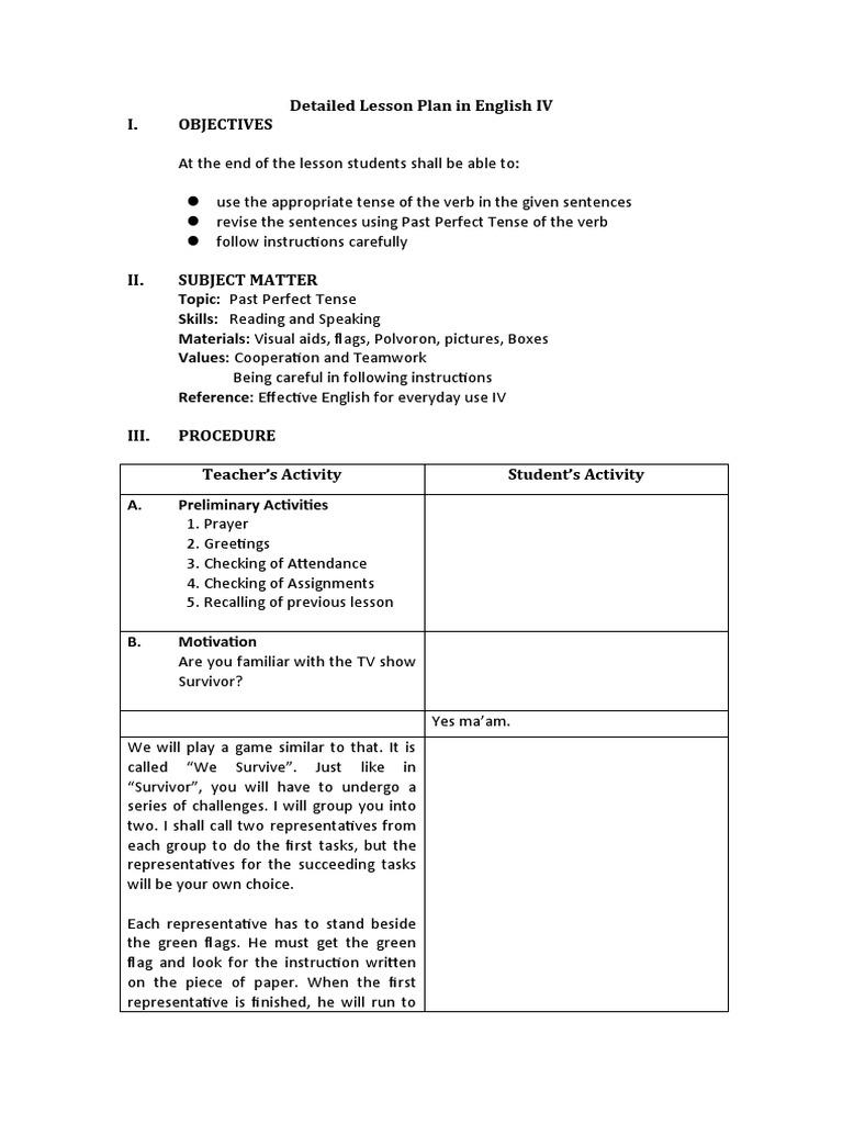 Detailed Lesson Plan in English IV | PDF | Verb | Linguistics