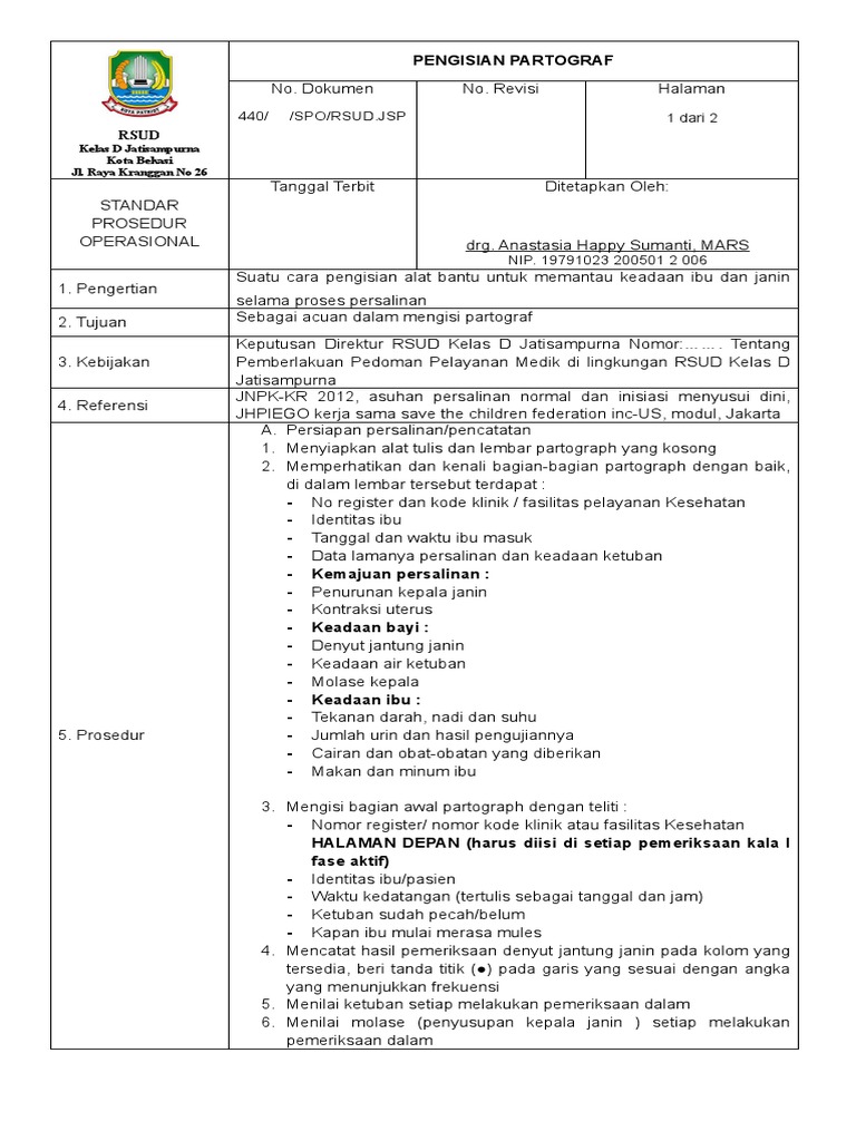 SOP Pengisian Partograf Persalinan | PDF