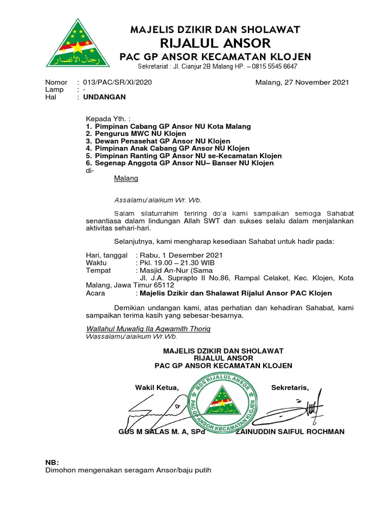 Surat Mds Ra Klojen | PDF