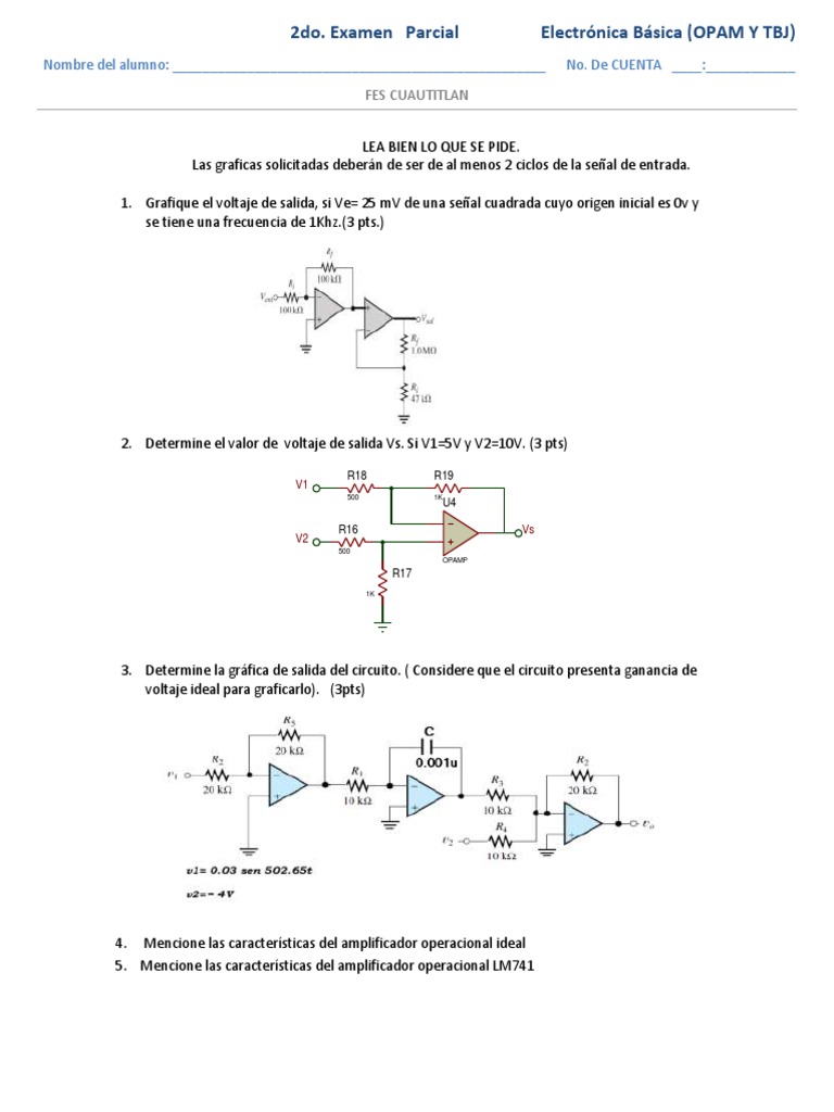 Examen Parcial Eb1502 | PDF | Amplificador operacional | Circuitos electrónicos