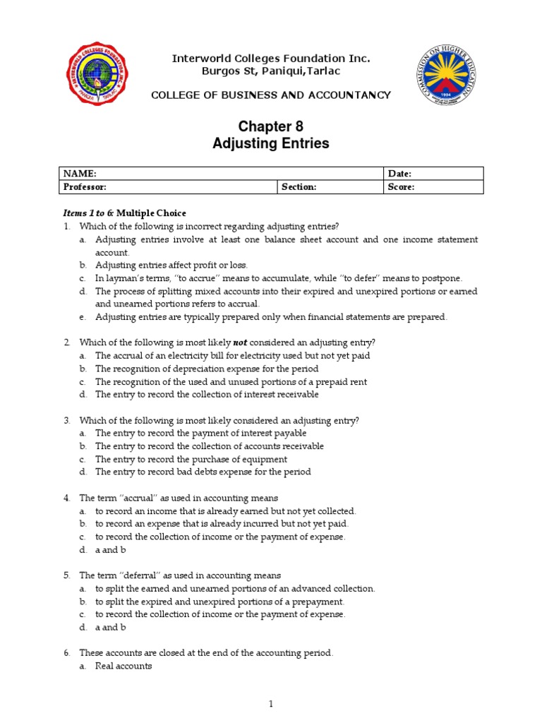 Ve4psutoy Activity Chapter 8 Adjusting Entries | PDF | Accrual | Business