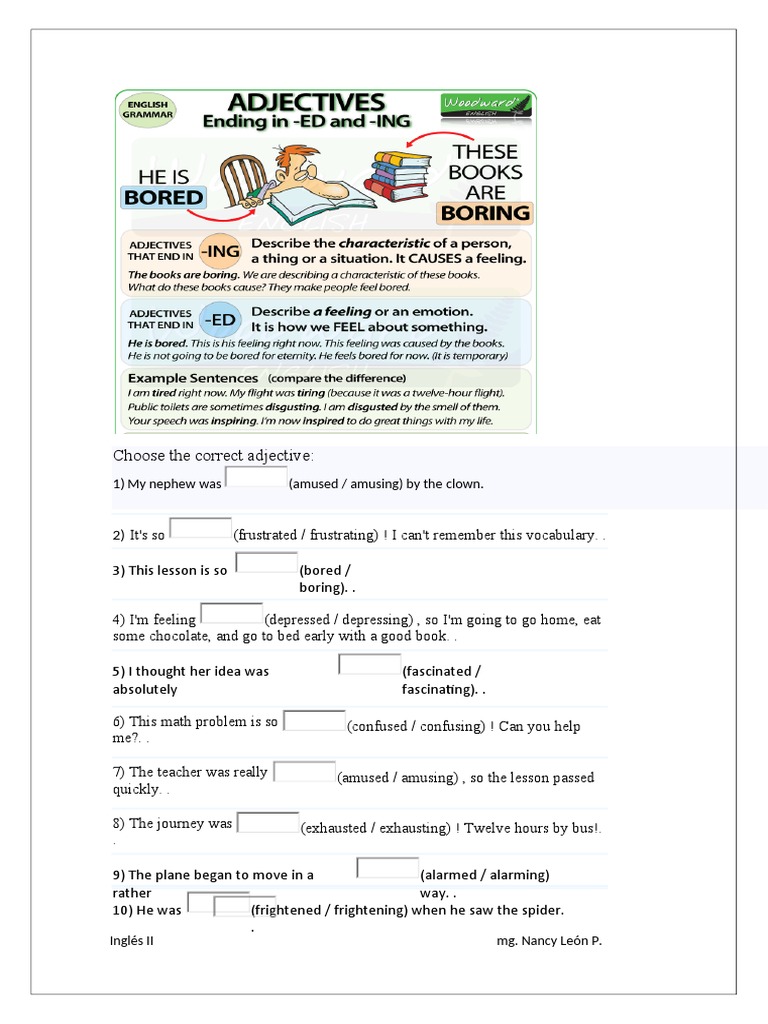 Adjectives: Amused vs. Amusing Exercises | PDF | Language Arts ...
