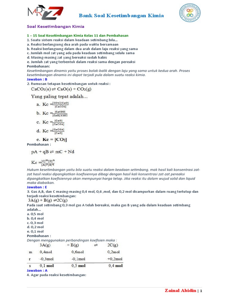 Bank Soal Kelas XI - Kesetimbangan Kimia | PDF