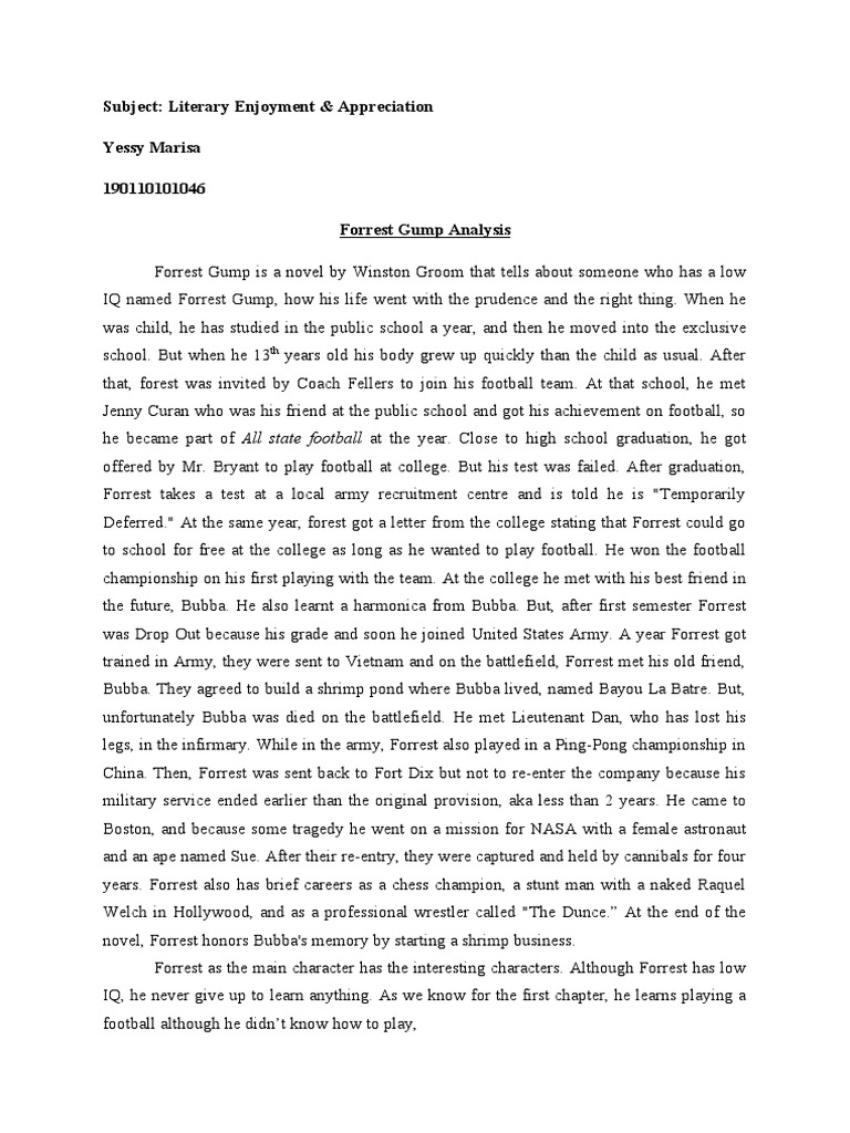 Literary Enjoyment-Forrest Gump Essay | PDF