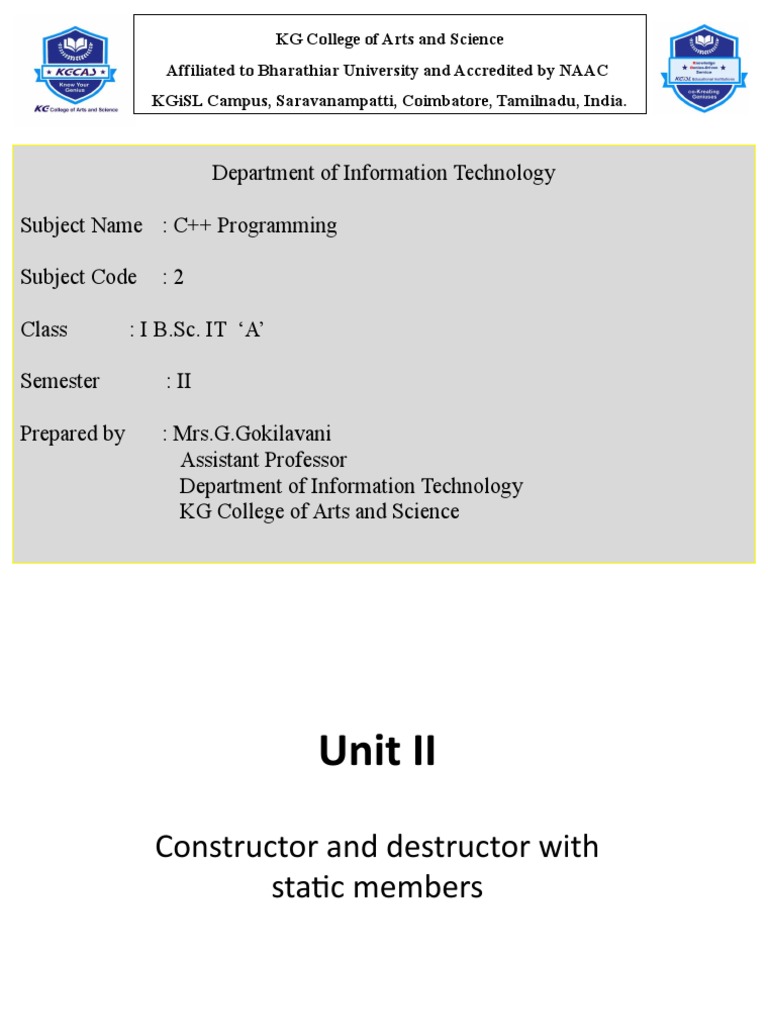 CPP - Unit II - Constructor and Distructor | PDF | Programming ...