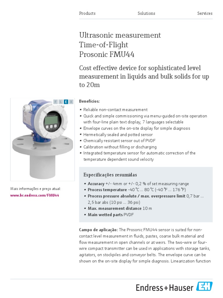 Ultrasonic Measurement Time-of-Flight Prosonic FMU44 | PDF | Flow ...