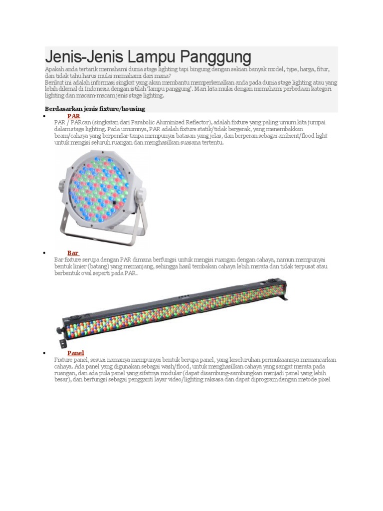 Jenis-Jenis Lampu Panggung dan Fungsinya | PDF