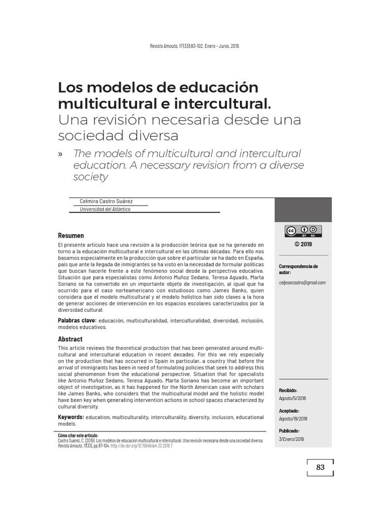 Los Modelos de Educación Multicultural e Intercultural. Una Revisión Necesaria Desde Una ...