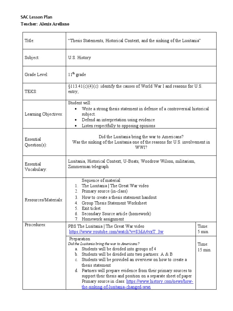 Sac Lesson Plan | PDF | Lesson Plan | Thesis