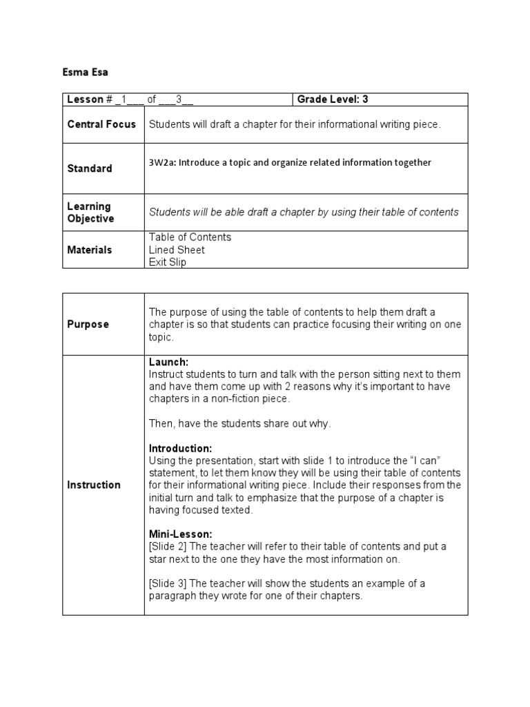 Esma Esa - Writing LP 1 of 3 - 3-Day Lesson Plan Dragged | PDF | Lesson ...