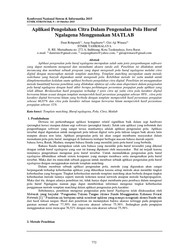 Pengenalan Huruf Ngalagena dengan MATLAB | PDF