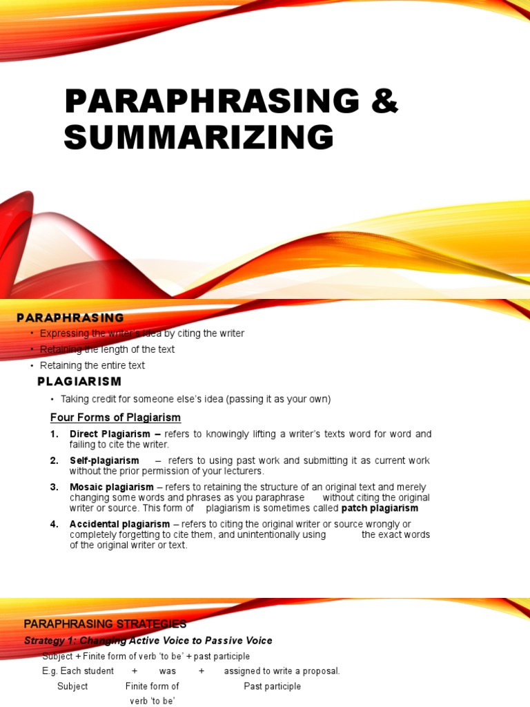 Paraphrasing and Summarizing Techniques | PDF | Subject (Grammar ...