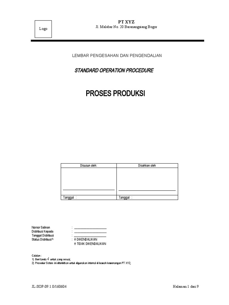 SOP Proses Produksi PT XYZ | PDF