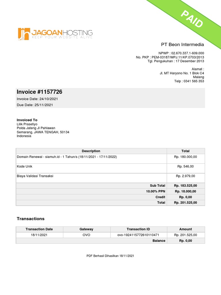 Renewal Invoice for Domain Registration Services | PDF