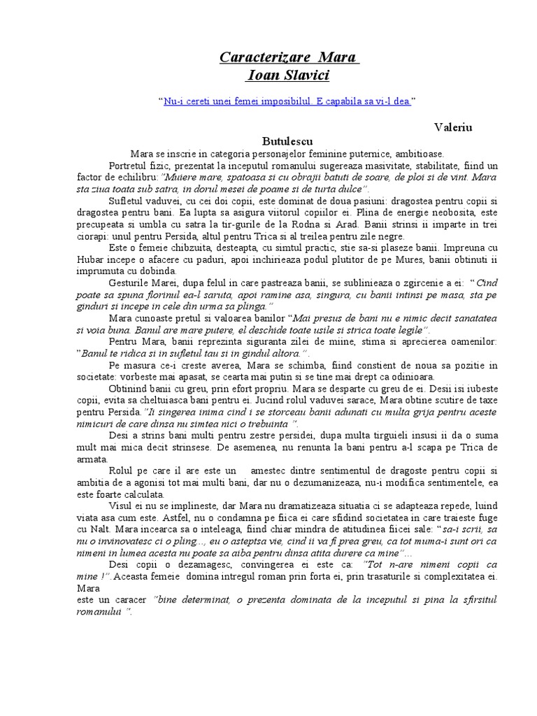 Caracterizare Mara | PDF