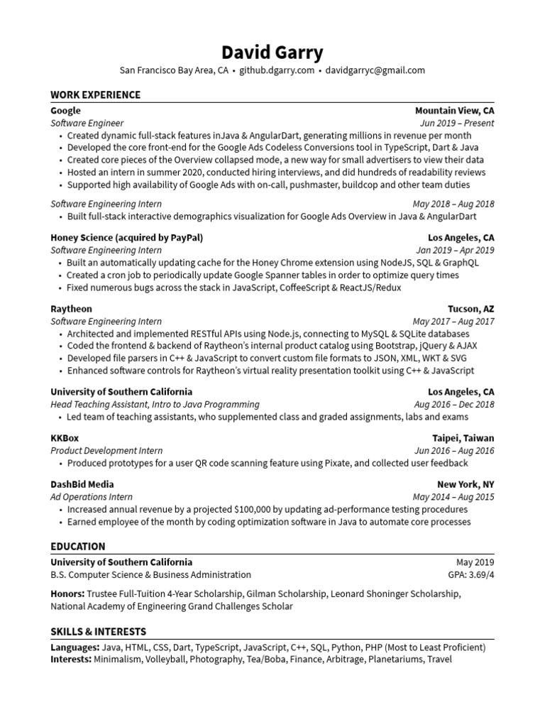 David Garry: Work Experience | PDF | Java Script | Software