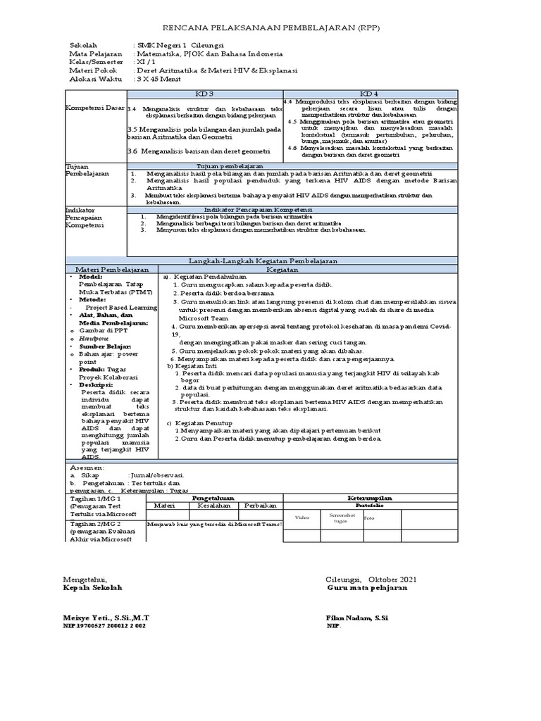 RPP SUPERVISI MTK, PJOK, Bhs. Indonesia | PDF