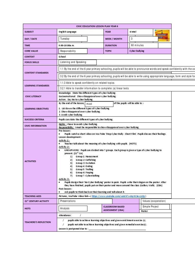 Taking a Stand Against Cyberbullying: A Civic Education Lesson Plan on ...