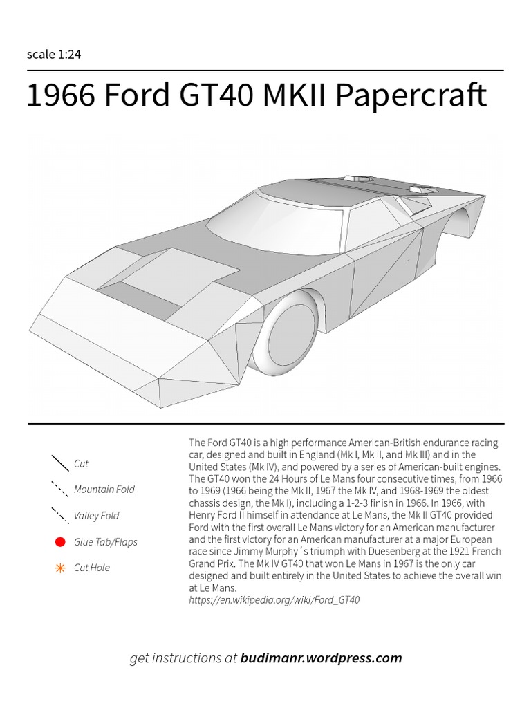 1966 Ford GT40 MKII Papercraft: Scale 1:24 | PDF | Motorsport | Sports Cars