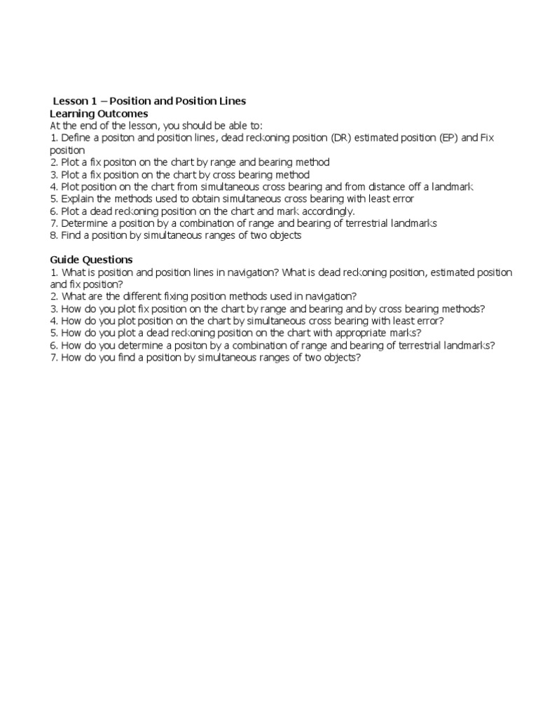 Lesson 1 - Position and Position Lines Learning Outcomes | PDF ...