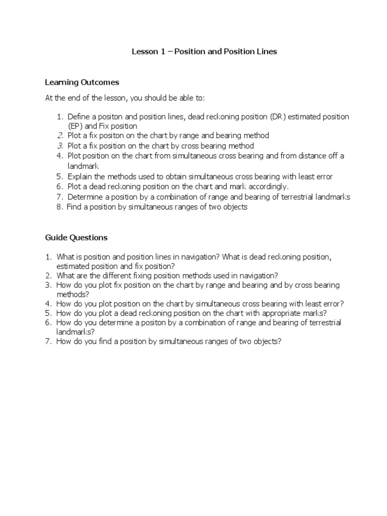 Lesson 1 - Position and Position Lines | Download Free PDF | Navigation ...
