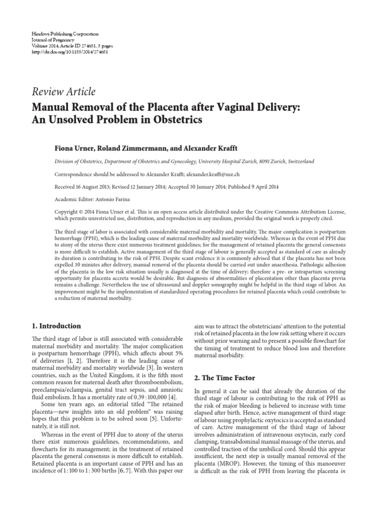 Manual Removal of The Placenta After Vaginal Delivery | PDF ...