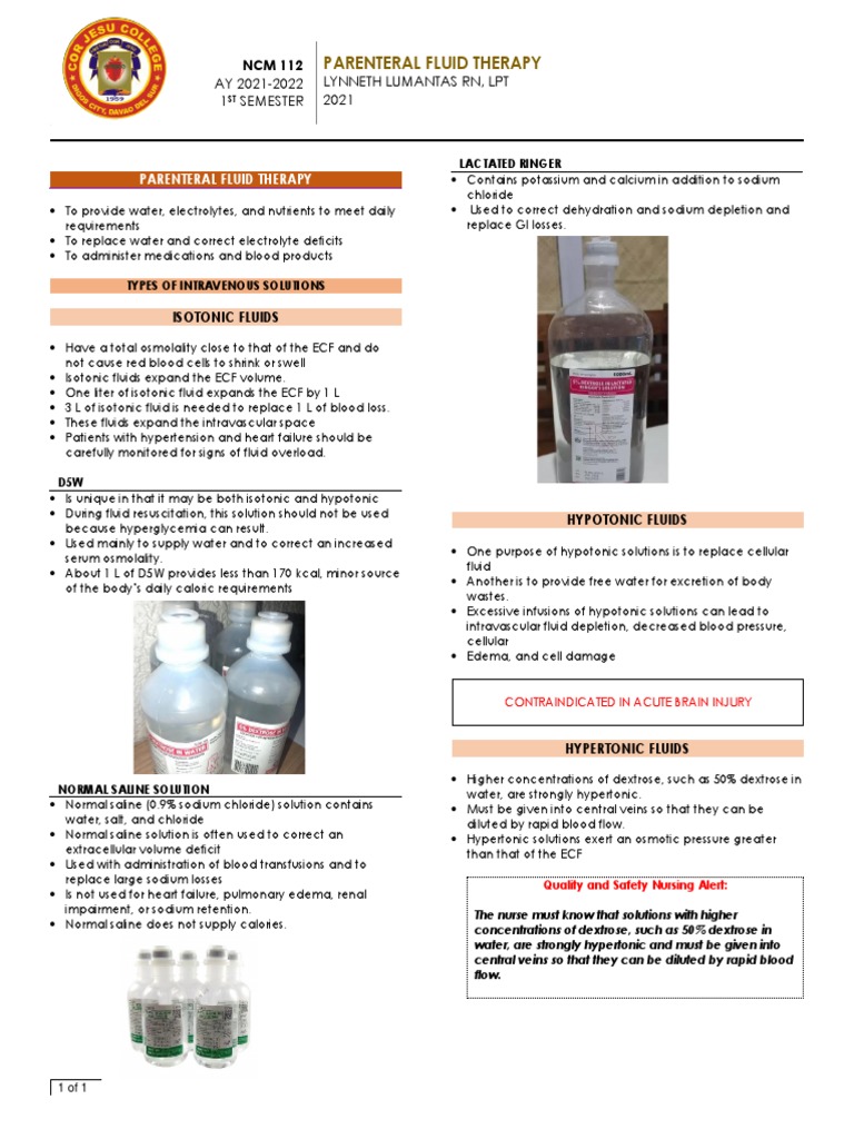 Parenteral Fluid Therapy Guide | PDF | Saline (Medicine) | Intravenous ...