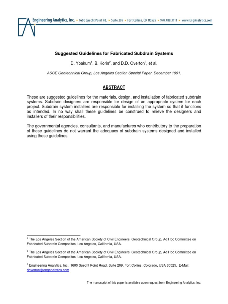 Suggested Guidelines For Fabricated Subdrain Systems | PDF
