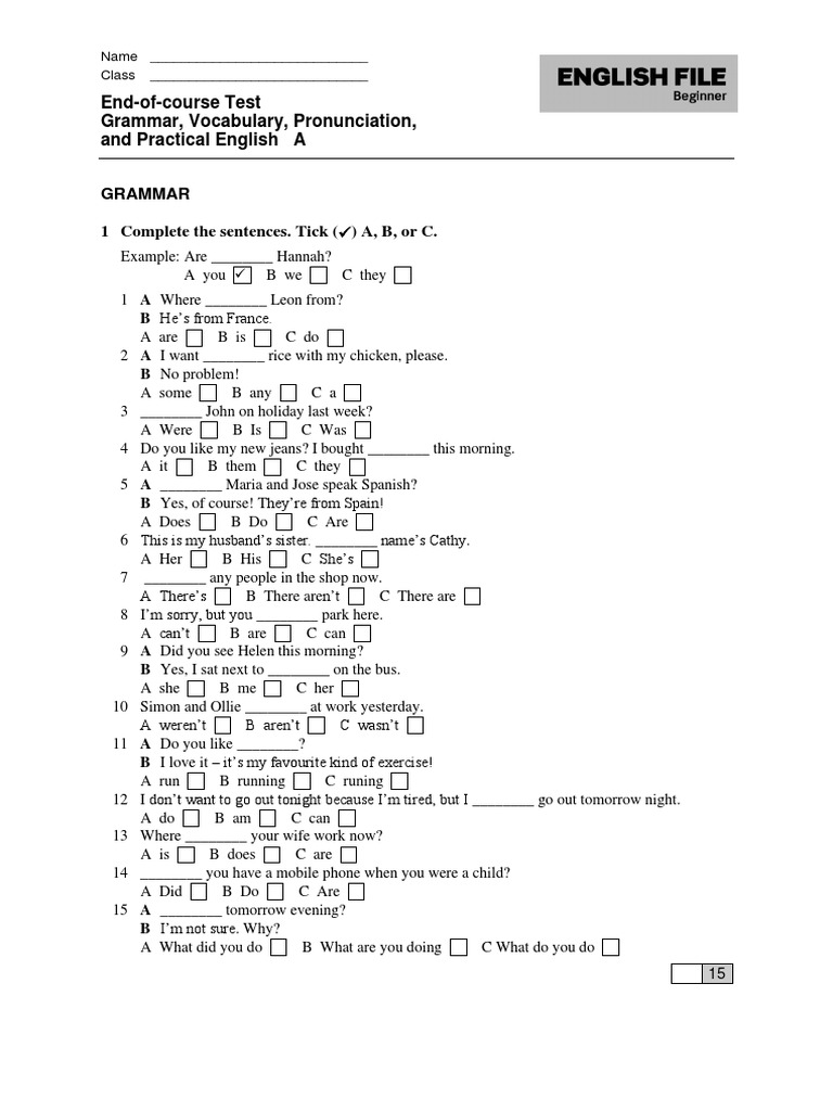 End-Of-Course Test Grammar, Vocabulary, Pronunciation, and Practical ...